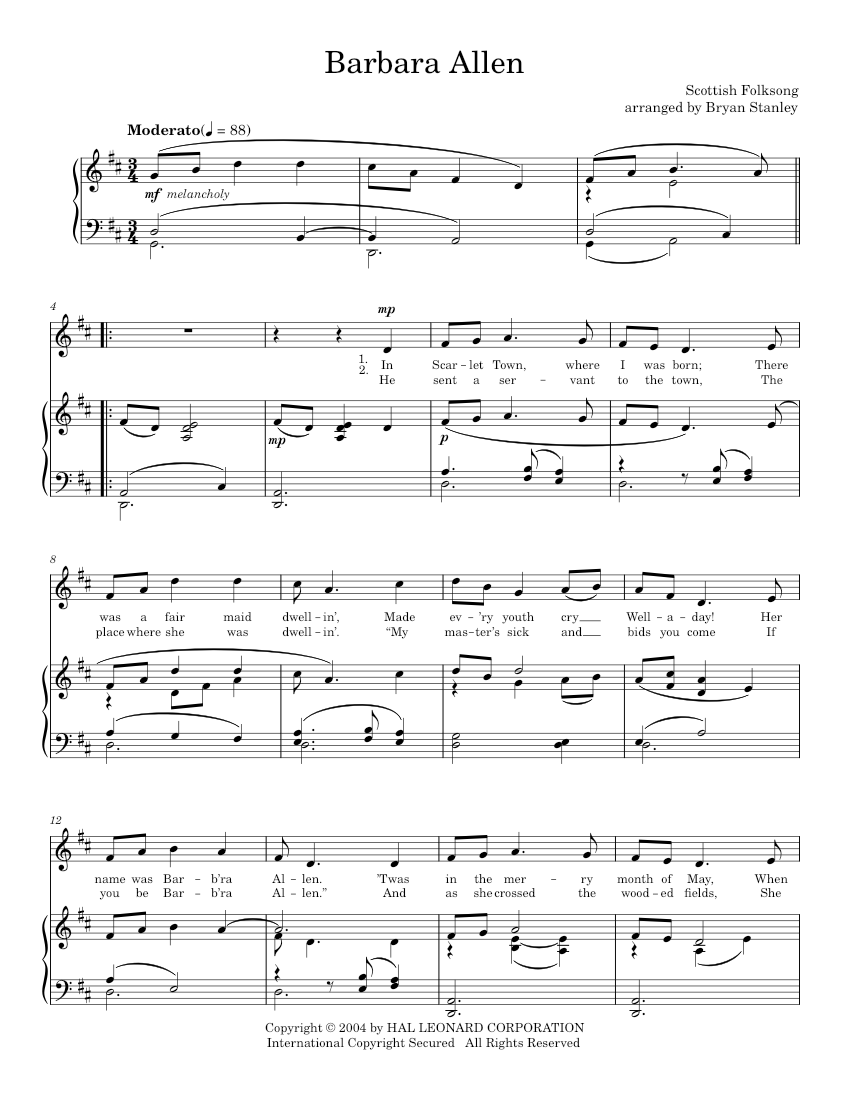 Play Official version of Barbara Allen sheet music by Misc tunes for ...