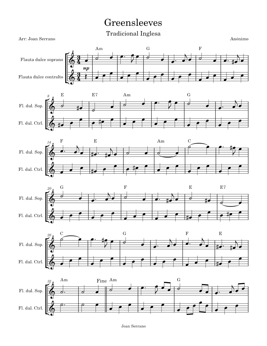 Greensleeves – Misc Traditional Greensleeves Sheet Music for Recorder ...