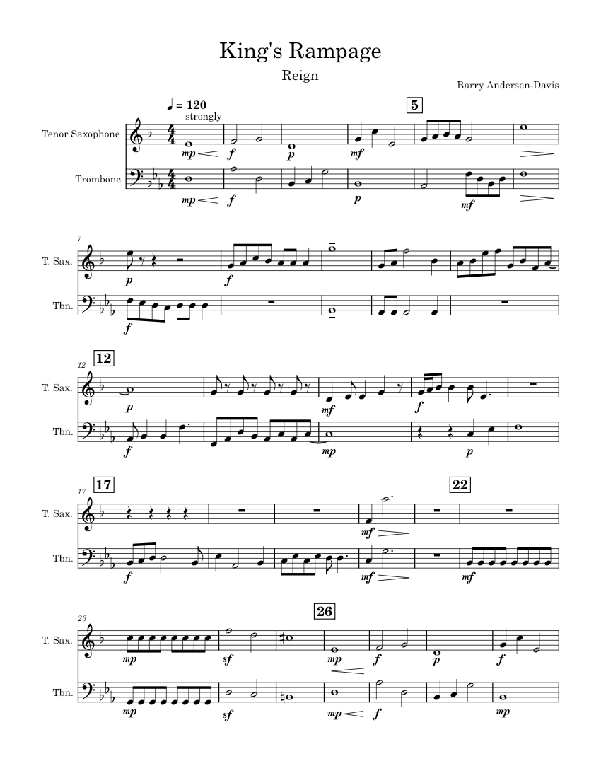 King's Rampage Sheet music for Trombone, Saxophone tenor (Mixed Duet ...