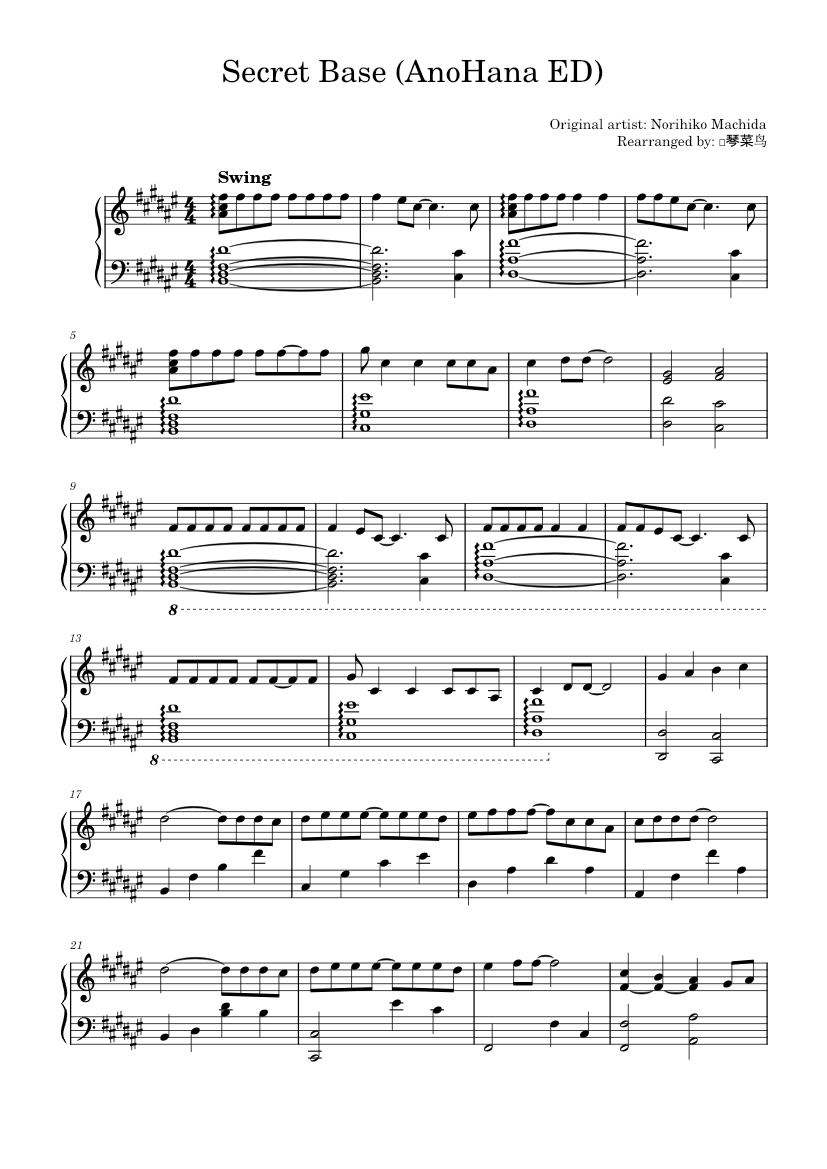 Anohana - secret base – Misc Cartoons Secret Base AnoHana ED Sheet ...