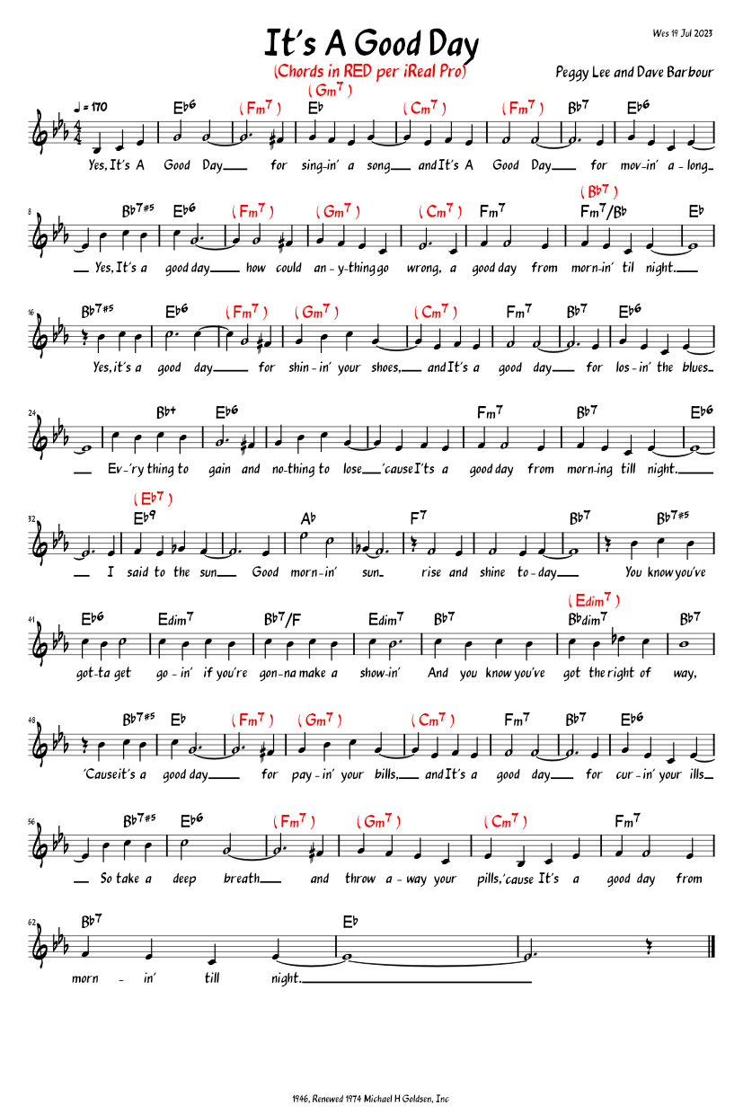 It's A Good Day – Peggy Lee and Dave Barbour It's A Good Day Sheet ...