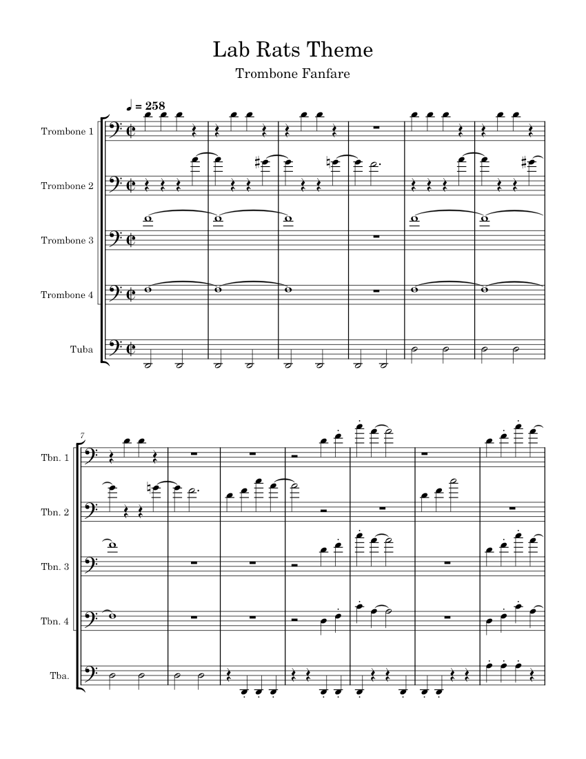 Lab Rats Theme Song Sheet Music for Trombone, Tuba (Mixed Quintet ...