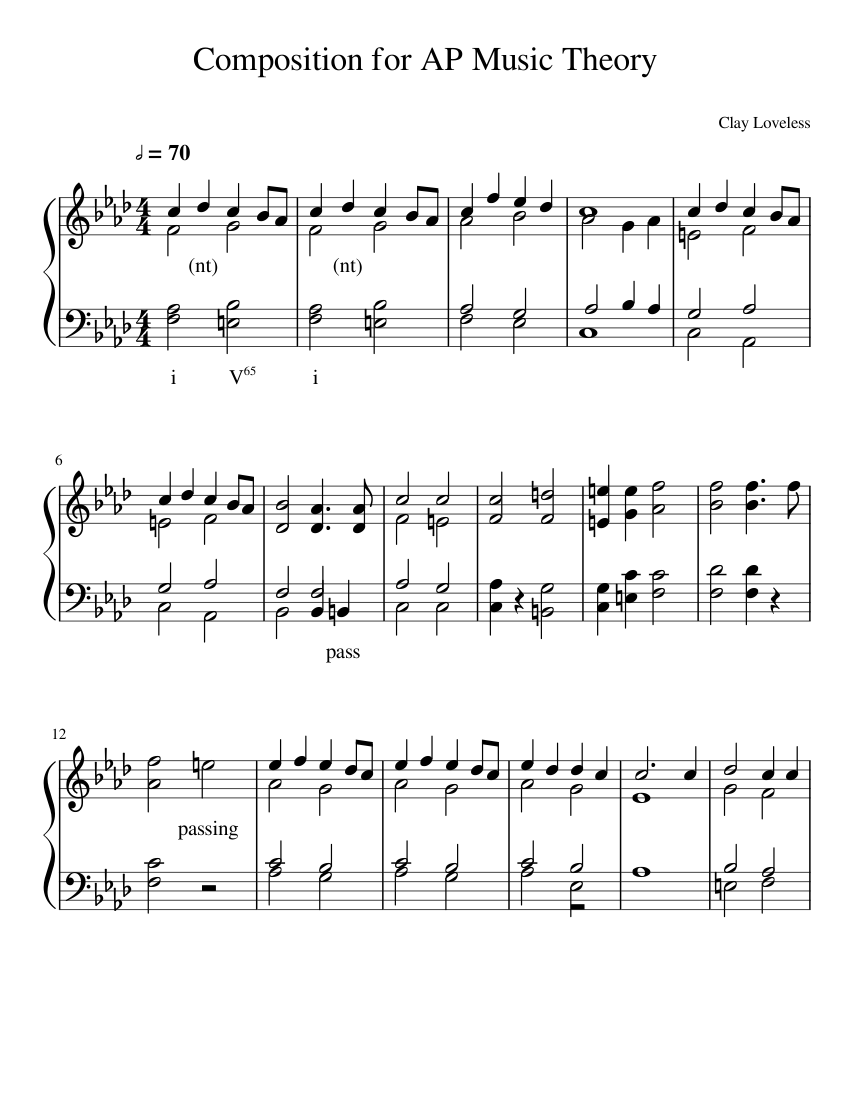 Composition for AP Music Theory Sheet music for Piano (Solo) Easy ...
