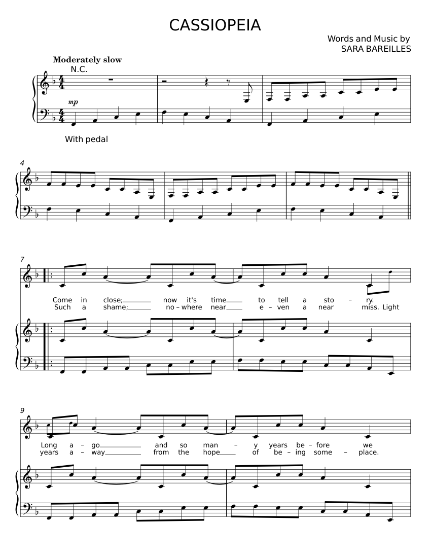 Cassiopeia - Sara Bareilles Sheet music for Piano, Synthesizer (Mixed ...