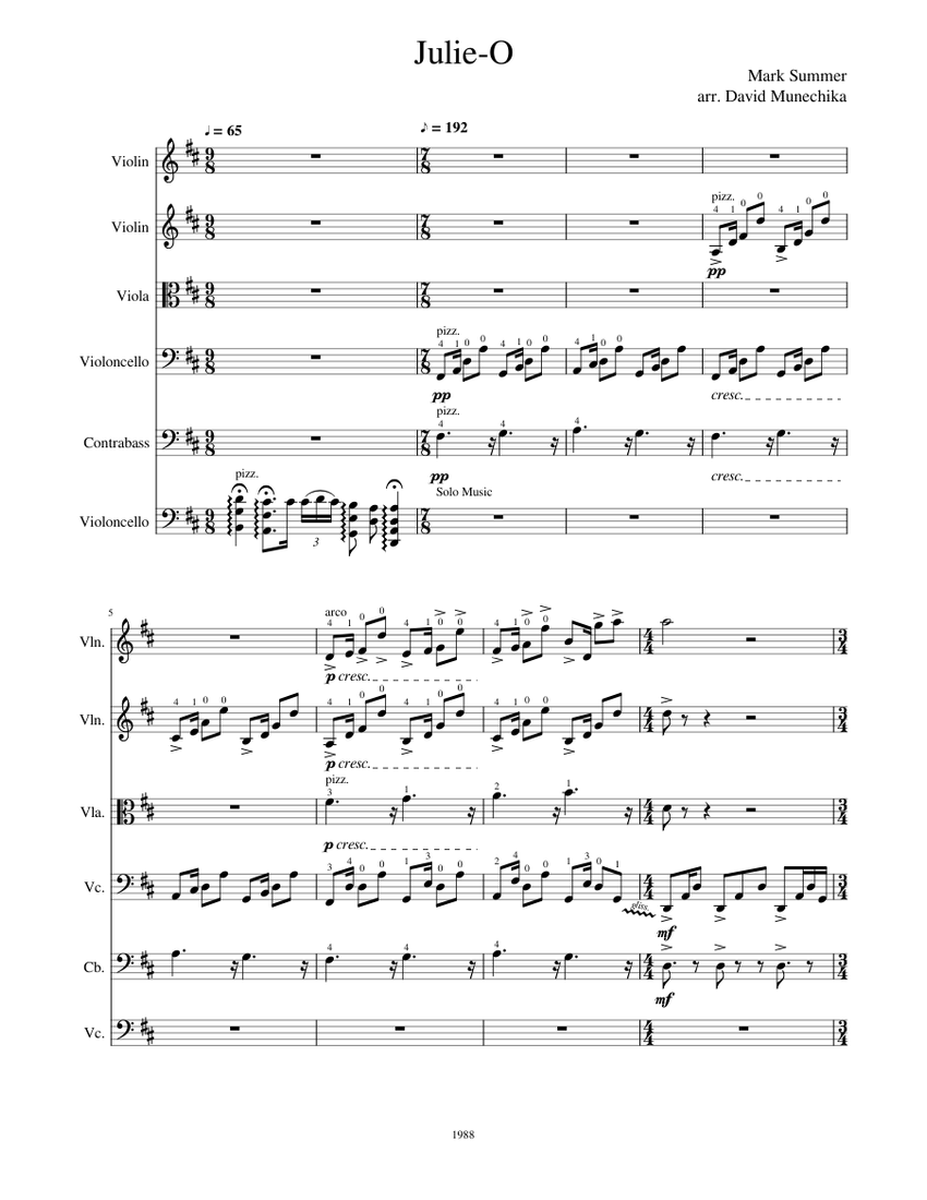 Julie-O Sheet music for Contrabass, Violin, Viola, Cello (Mixed ...