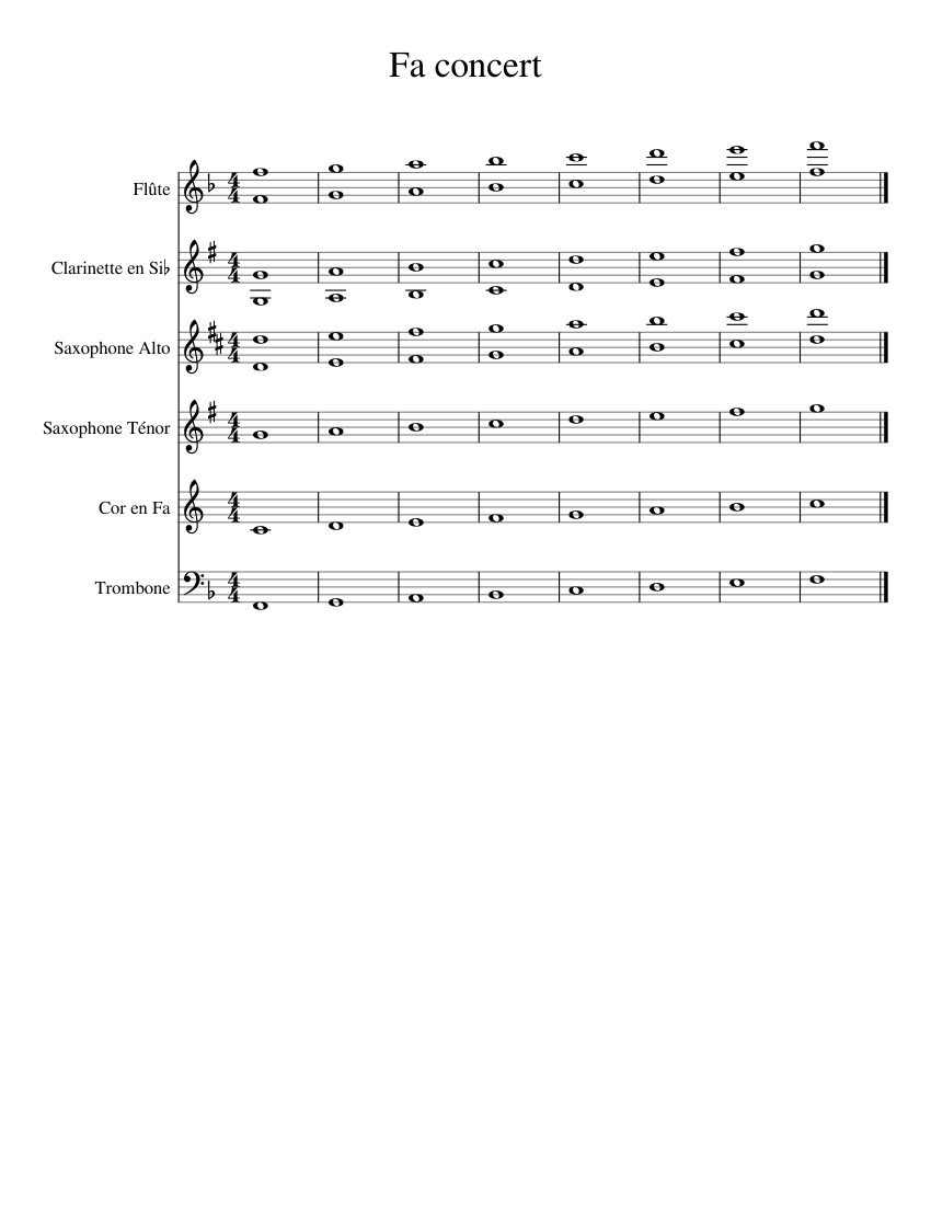 Fa concert Sheet music for Trombone, Flute, Clarinet in b-flat ...