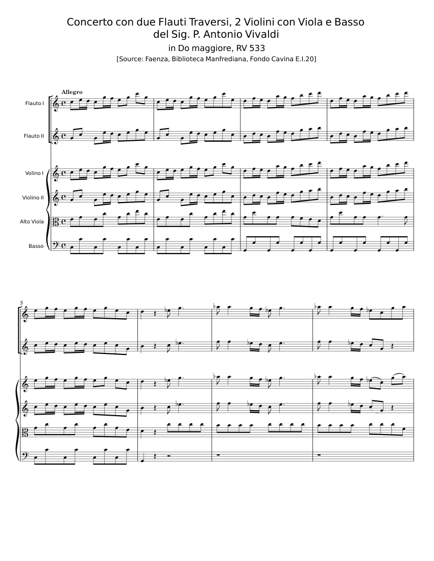 Concerto con due Flauti Traversi, 2 Violini con Viola e Basso – P ...