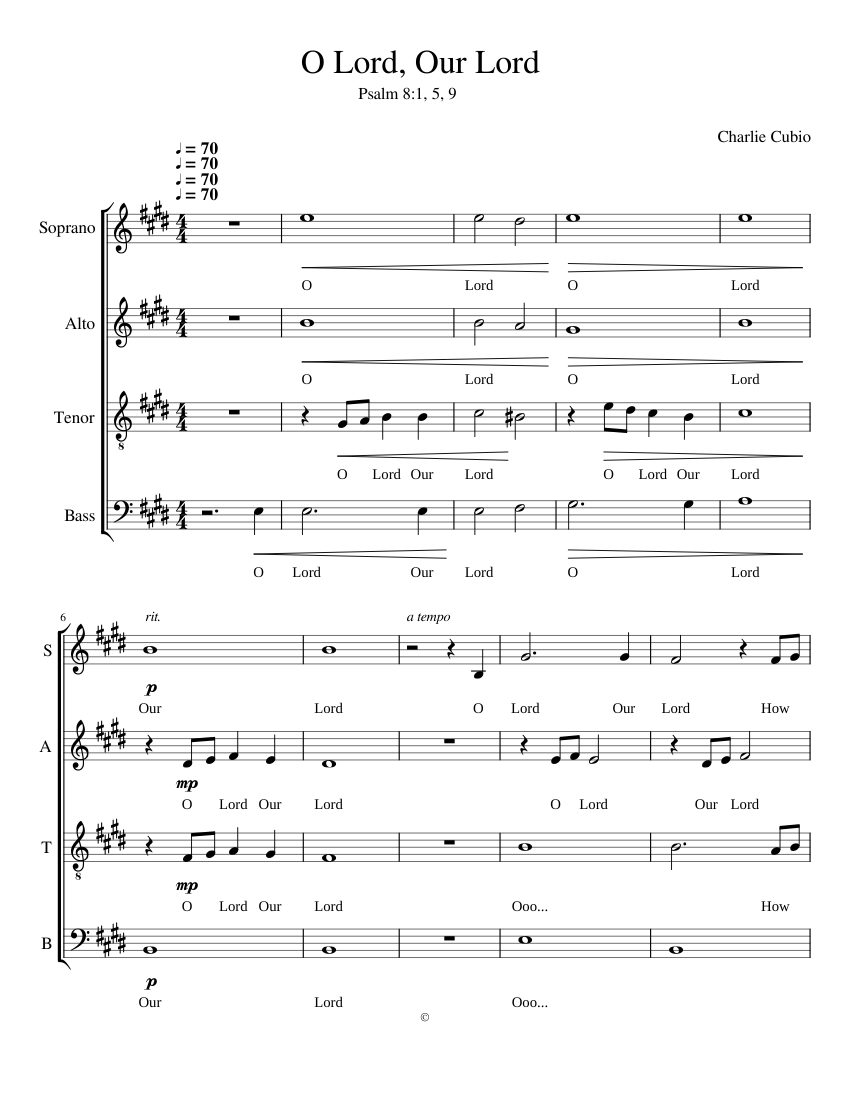O Lord Our Lord Sheet music for Soprano, Alto, Tenor, Bass voice ...