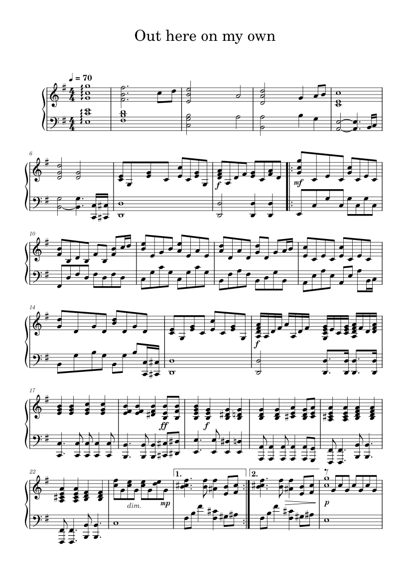 Out here on my own Sheet Music for Piano (Solo) | MuseScore.com