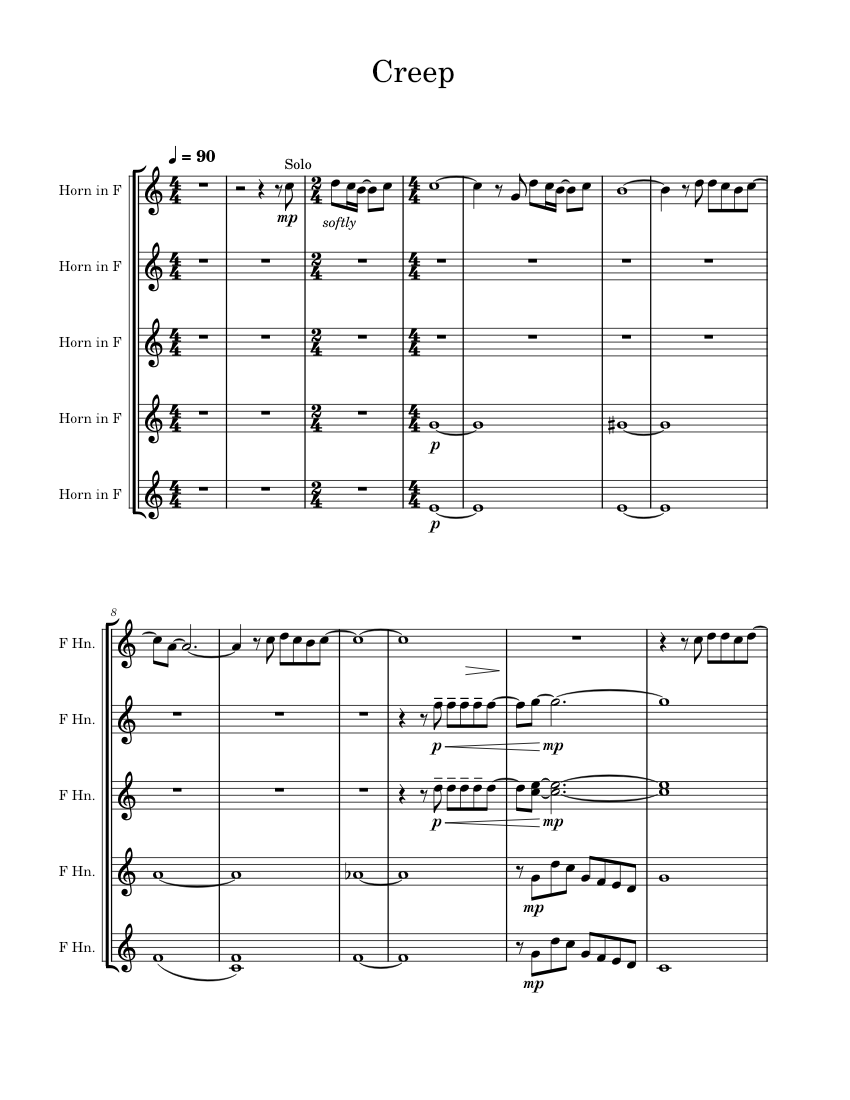 Creep – Bluecoats Creep mellophone quintet Sheet music for French horn ...