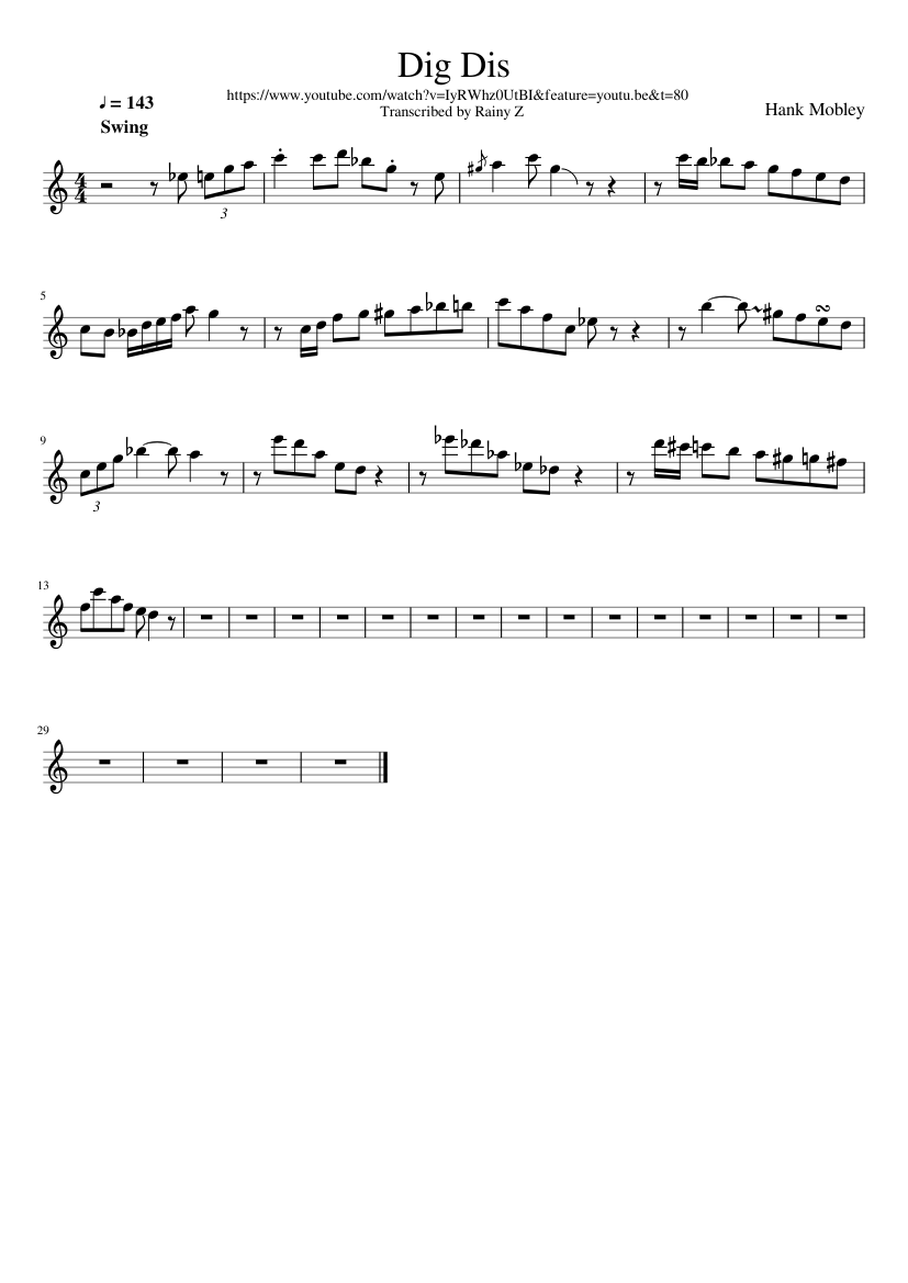 Dig Dis - Hank Mobley Solo Sheet music for Saxophone tenor (Solo ...