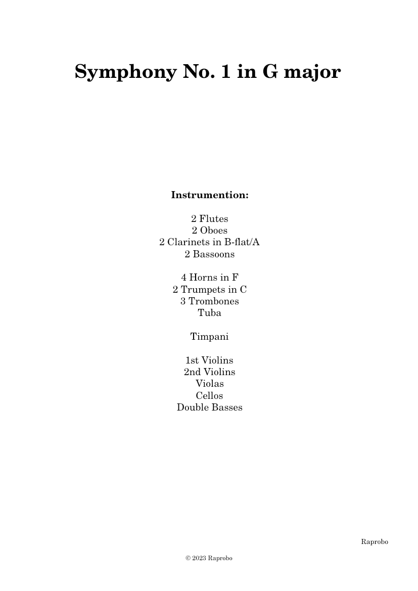 Symphony No. 1 in G Major [Complete Score] Sheet music for Trombone, Tuba, Flute, Oboe & more ...