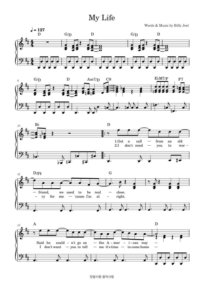 My life – Billy Joel Sheet Music with Chords for Piano (Solo) Easy ...