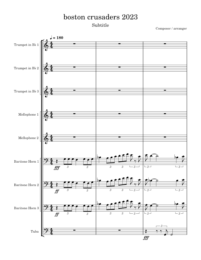 boston crusaders 2023 Sheet Music for Tuba, French horn, Trumpet other (Brass Ensemble ...