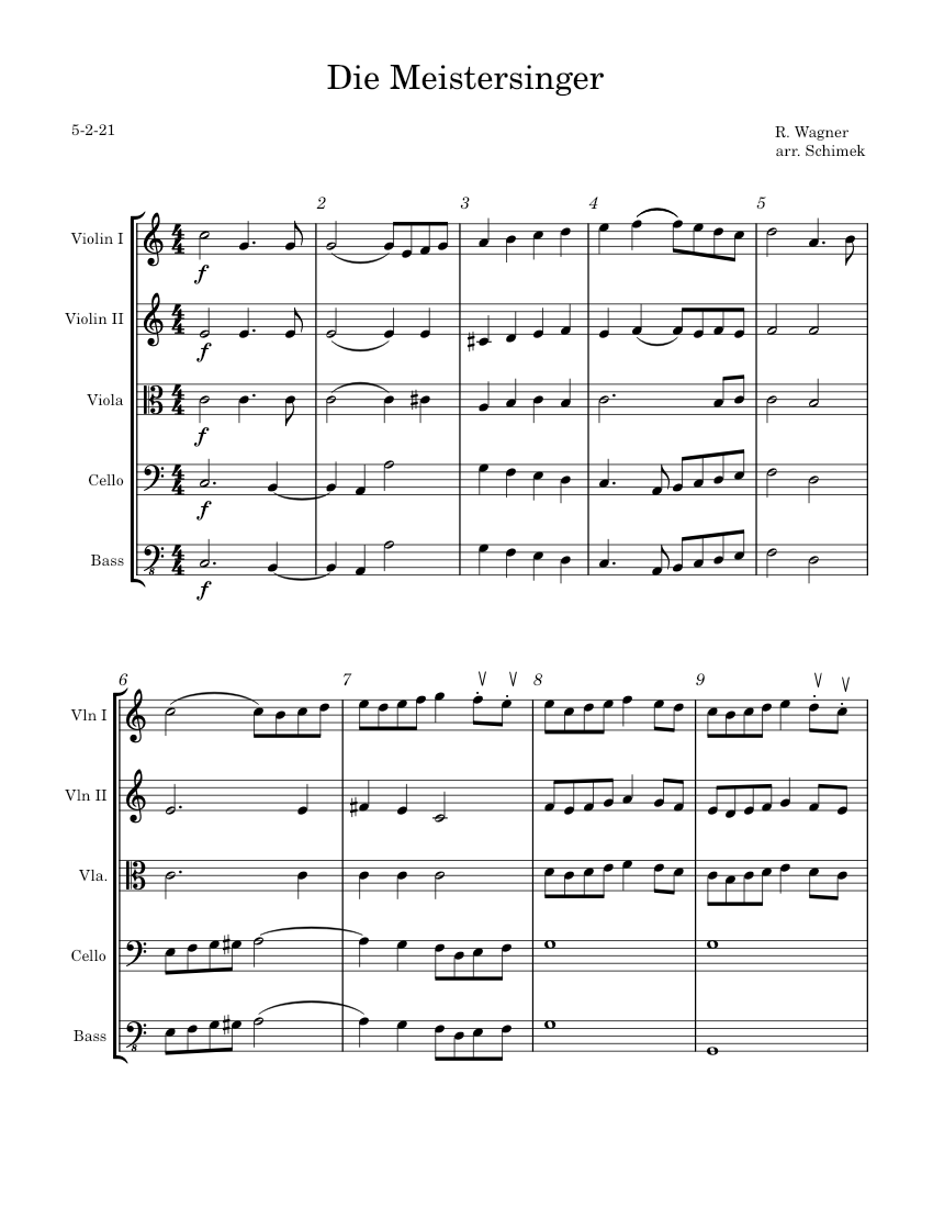 Die Meistersinger von Nürnberg, WWV 96 – Richard Wagner Sheet music for Contrabass, Violin ...