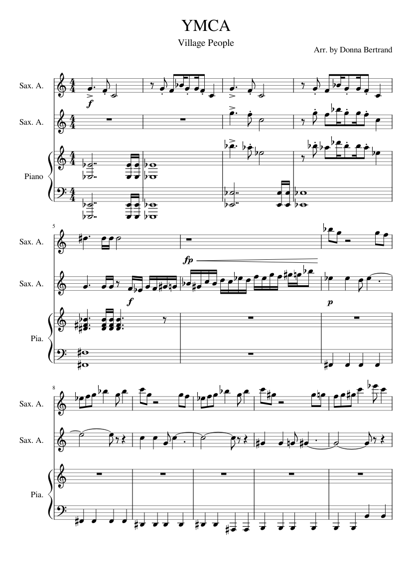 YMCA - Sax duet and piano - By Donna Bertrand Sheet music for Piano ...
