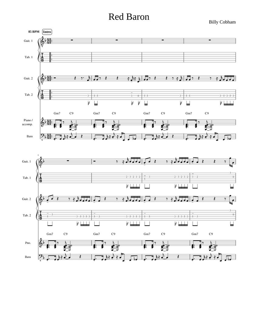 Red Baron Gm Sheet music for Guitar, Bass guitar (Rock band ...