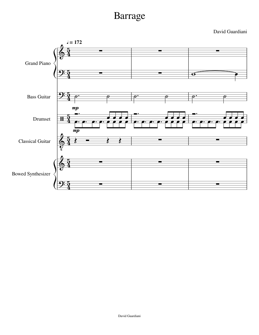 Barrage Sheet music for Piano, Guitar, Bass guitar, Drum group & more ...