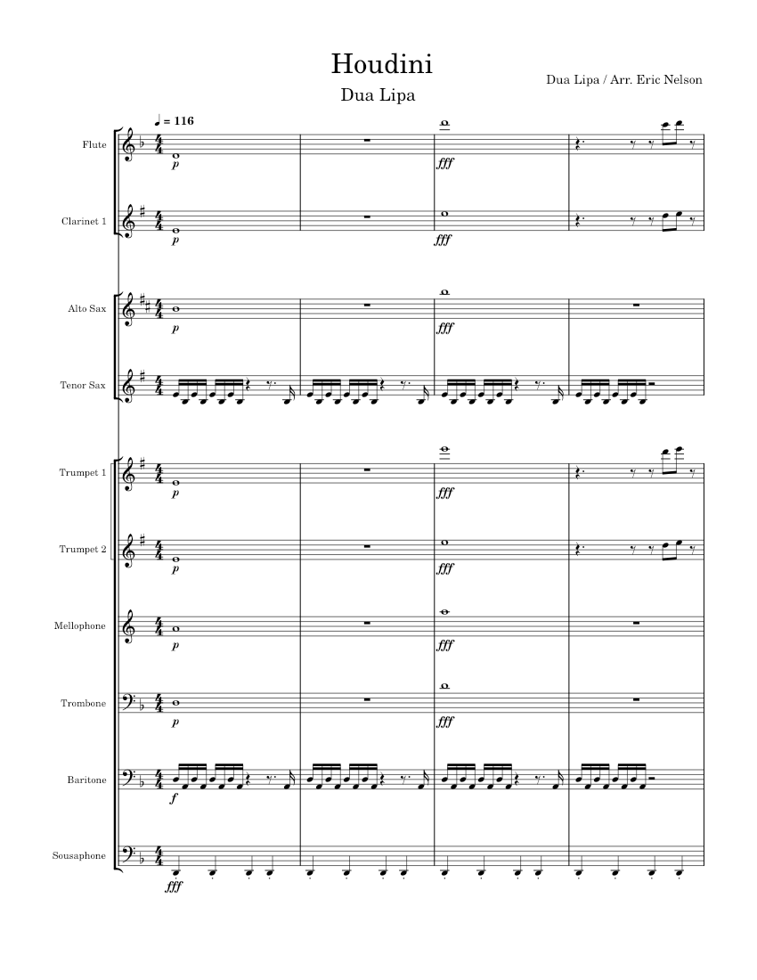 Houdini – Dua Lipa Houdini Sheet Music for Trombone, Tuba, Flute ...