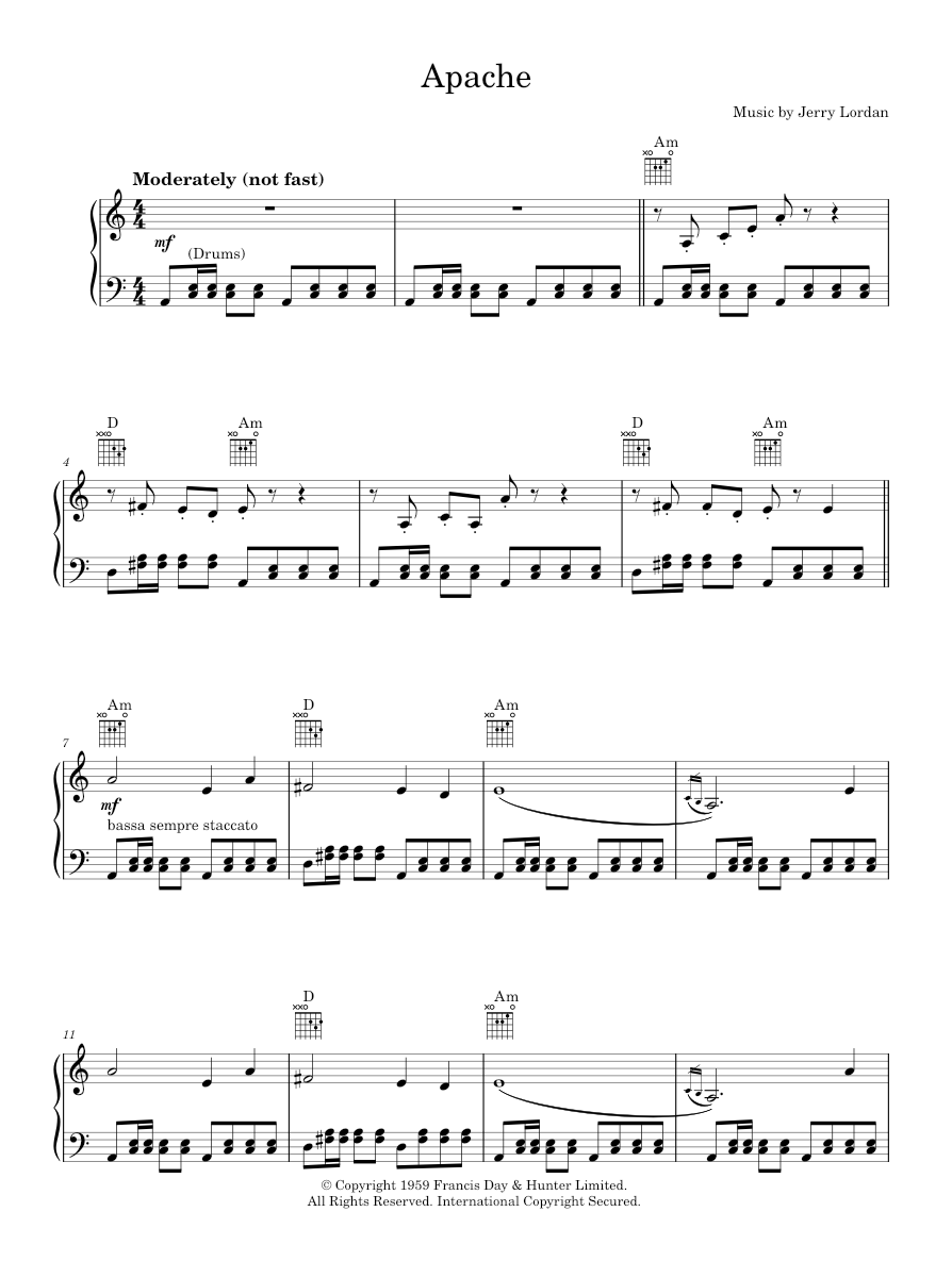 apache Sheet music for Piano by The Shadows Official | MuseScore.com