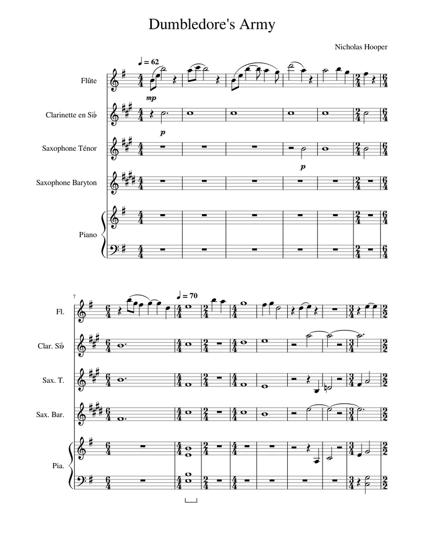 Dumbledore's Army Sheet music for Piano, Flute, Clarinet in b-flat, Saxophone tenor & more ...