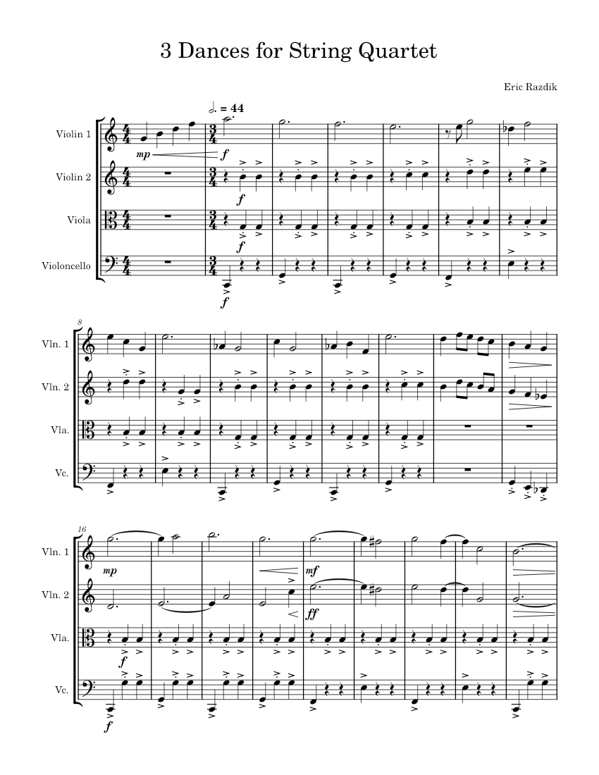 3 Dances for String Quartet Sheet music for Violin, Viola, Cello ...