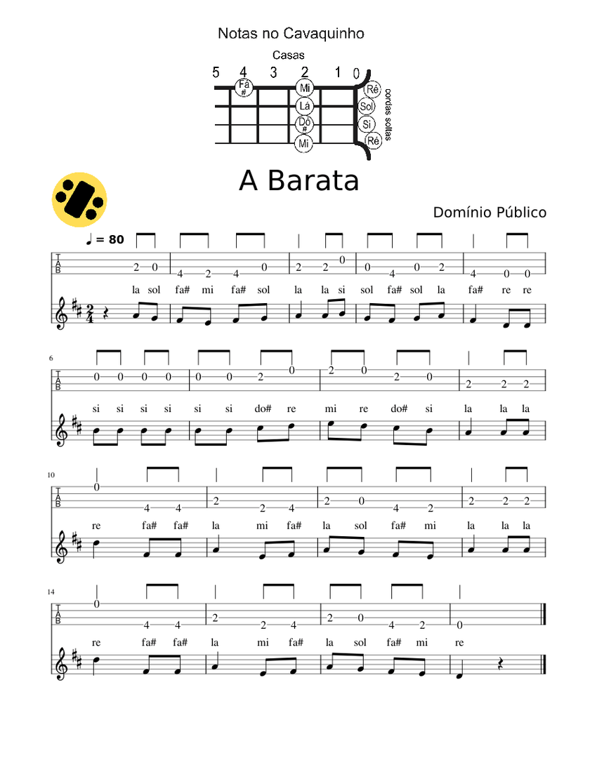 A Barata - Partitura e Tablatura Sheet music for Piano, Banjo (Mixed ...