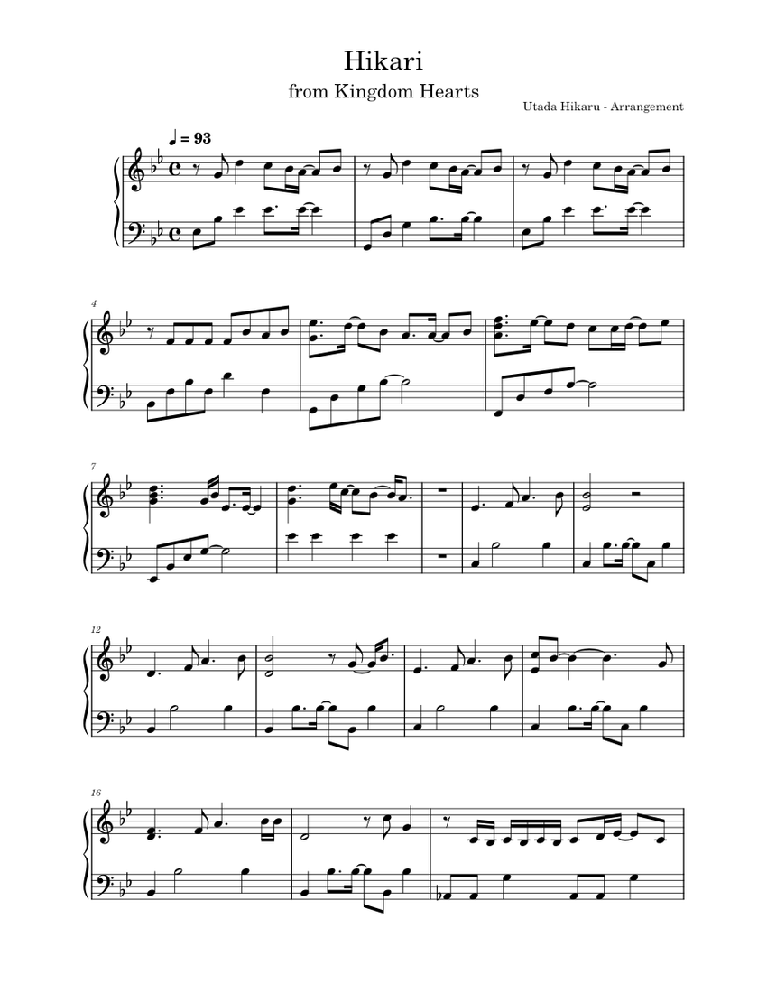 Hikari by Utada Hikaru Sheet music for Piano (Solo) | Musescore.com