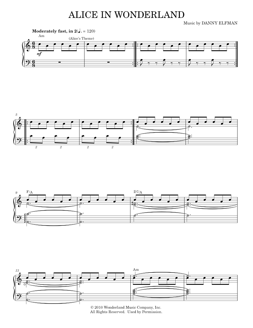 Play Official version of Alice's Theme sheet music by Danny Elfman for ...
