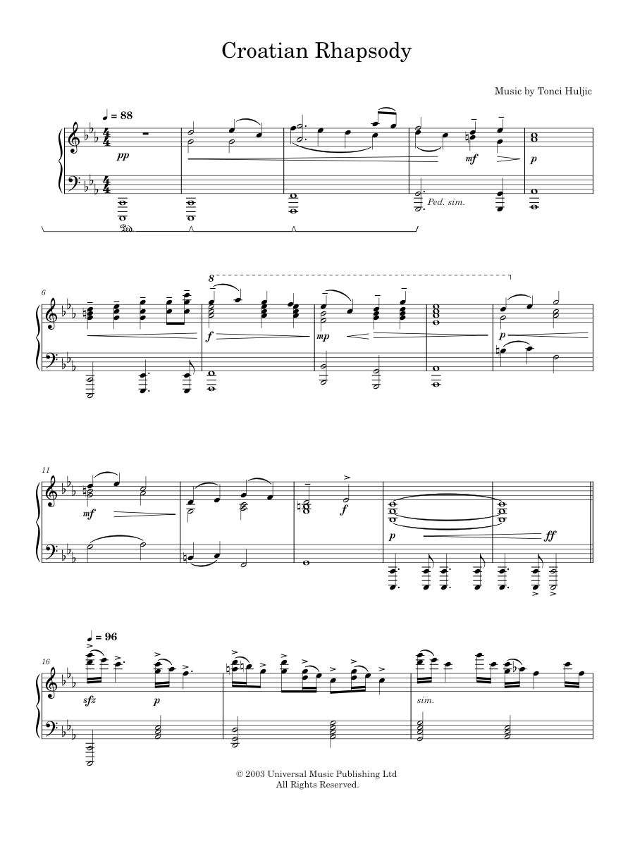 Play Official version of Croatian Rhapsody Sheet Music by Maksim Mrvica ...
