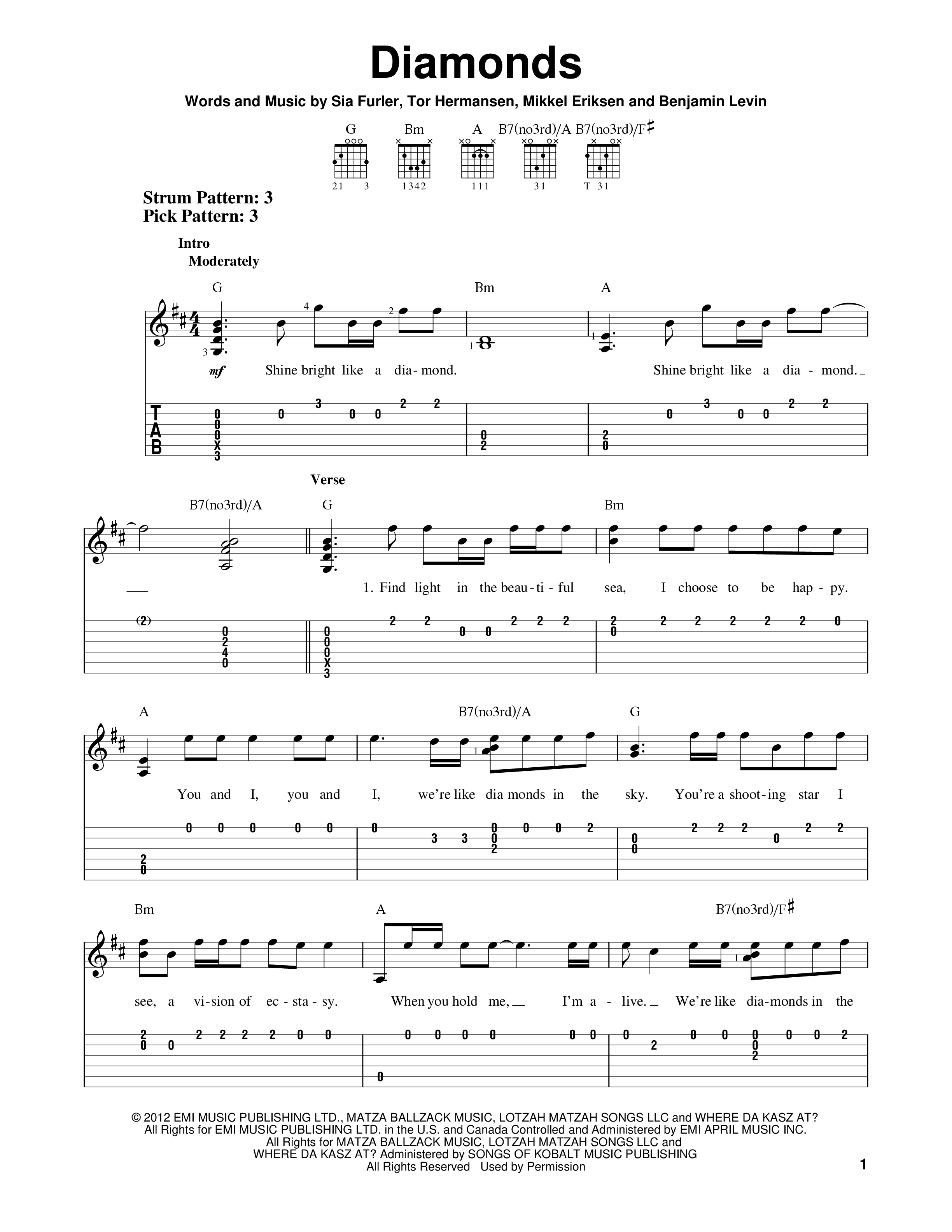 Play Official version of Diamonds Sheet Music by Rihanna for Guitar | MuseScore.com