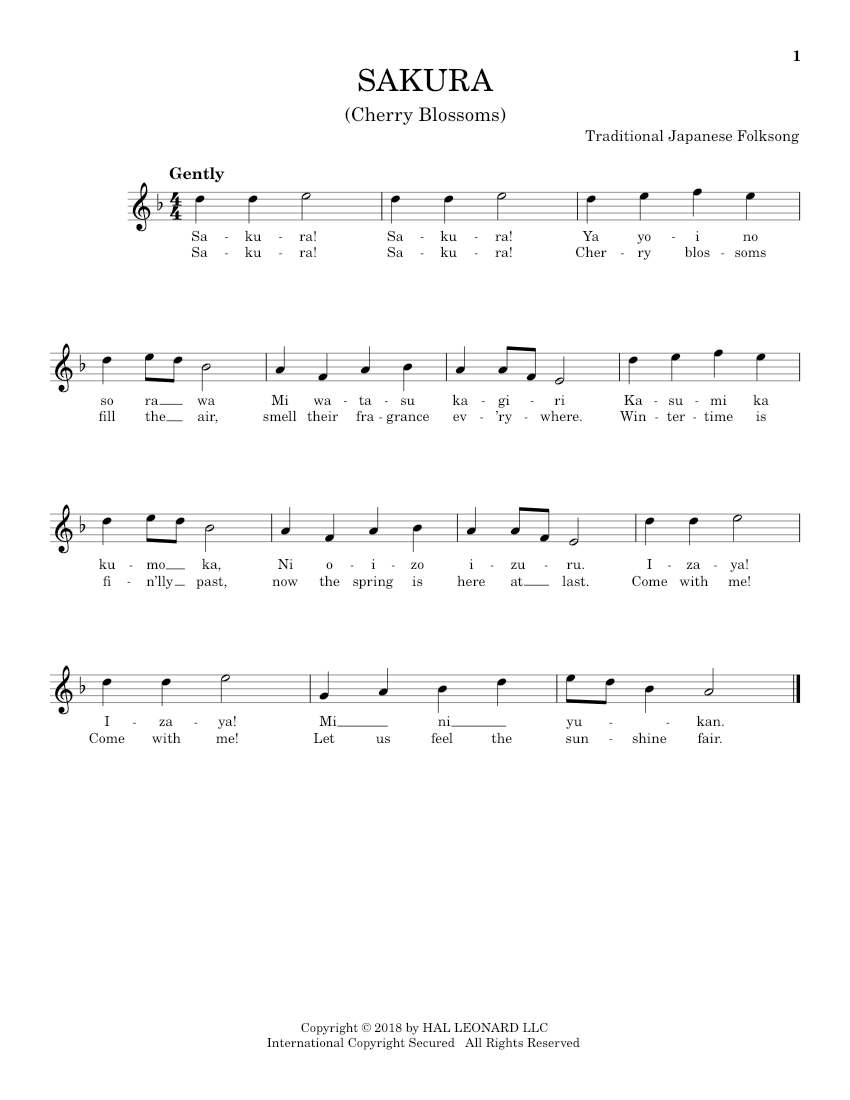 Play Official version of Sakura sakura sheet music by Misc Traditional ...