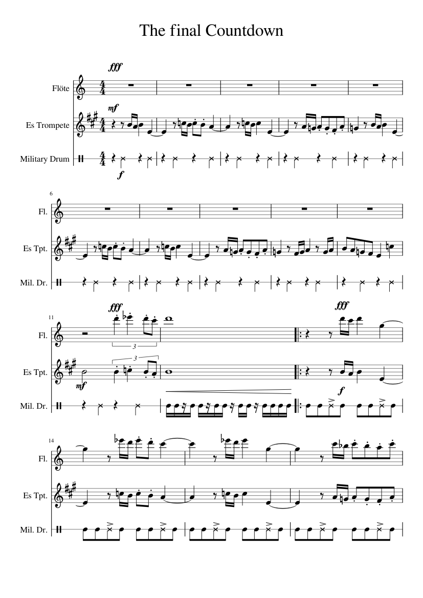 The Final Countdown Sheet Music for Flute, Snare drum, Trumpet other ...