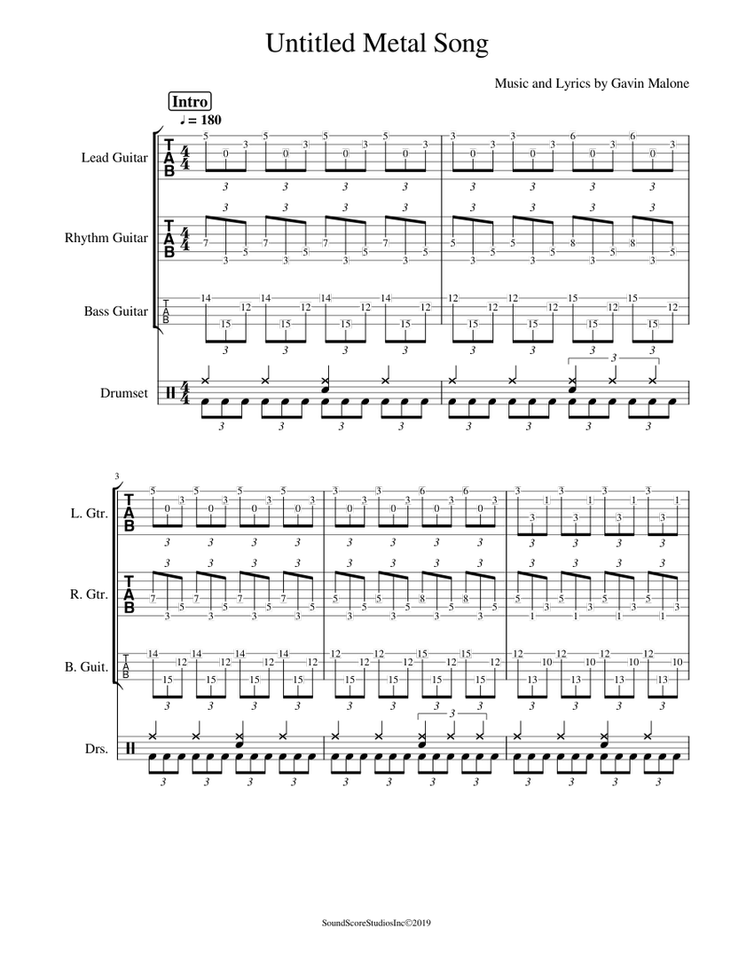 Untitled_Metal_Song Sheet music for Guitar, Bass guitar, Drum group ...