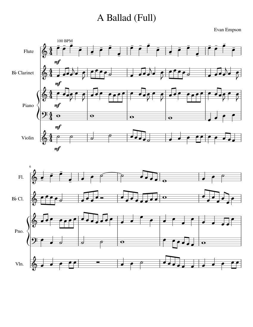 A Ballad Sheet music for Piano, Flute, Violin, Clarinet other (Mixed ...
