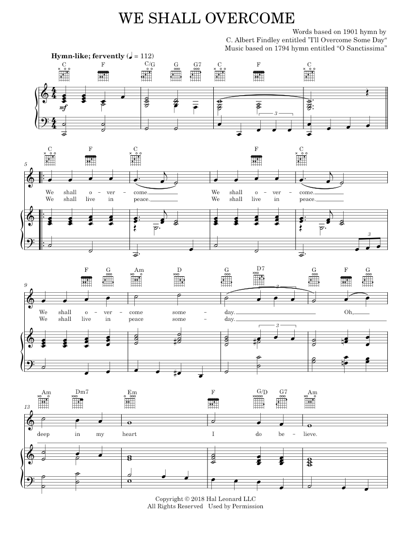 we shall overcome Sheet music for Piano, Vocals by Misc Praise Songs ...