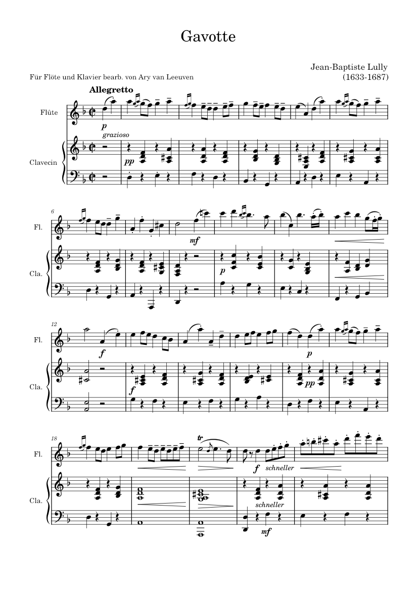 Gavotte - Jean-Baptiste Lully Sheet music for Harpsichord, Flute (Mixed ...