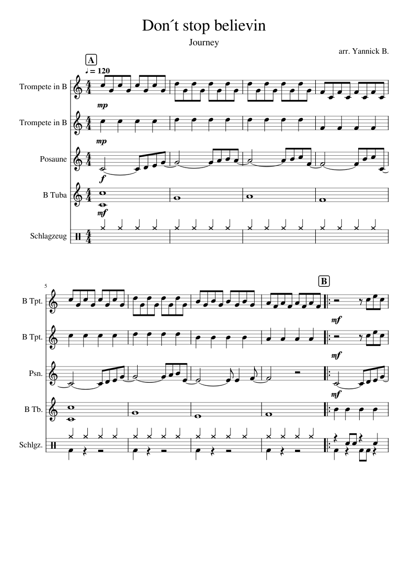 Journey - Dont stop believin Sheet music for Trombone, Tuba, Trumpet in ...