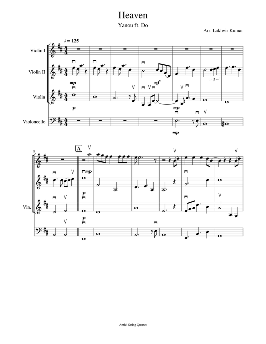 Heaven Sheet music for Violin, Cello (String Quartet) | Musescore.com