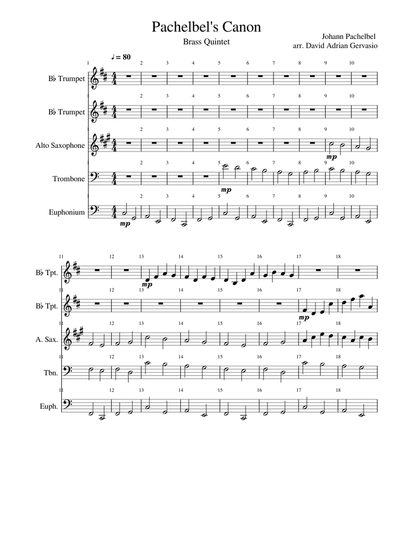 Pachelbel's Canon Sheet music for Trumpet (In B Flat), Trombone ...