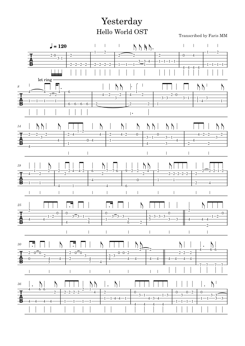 Yesterday – official髭男dism [Guitar] Yesterday - Hello World Sheet music ...