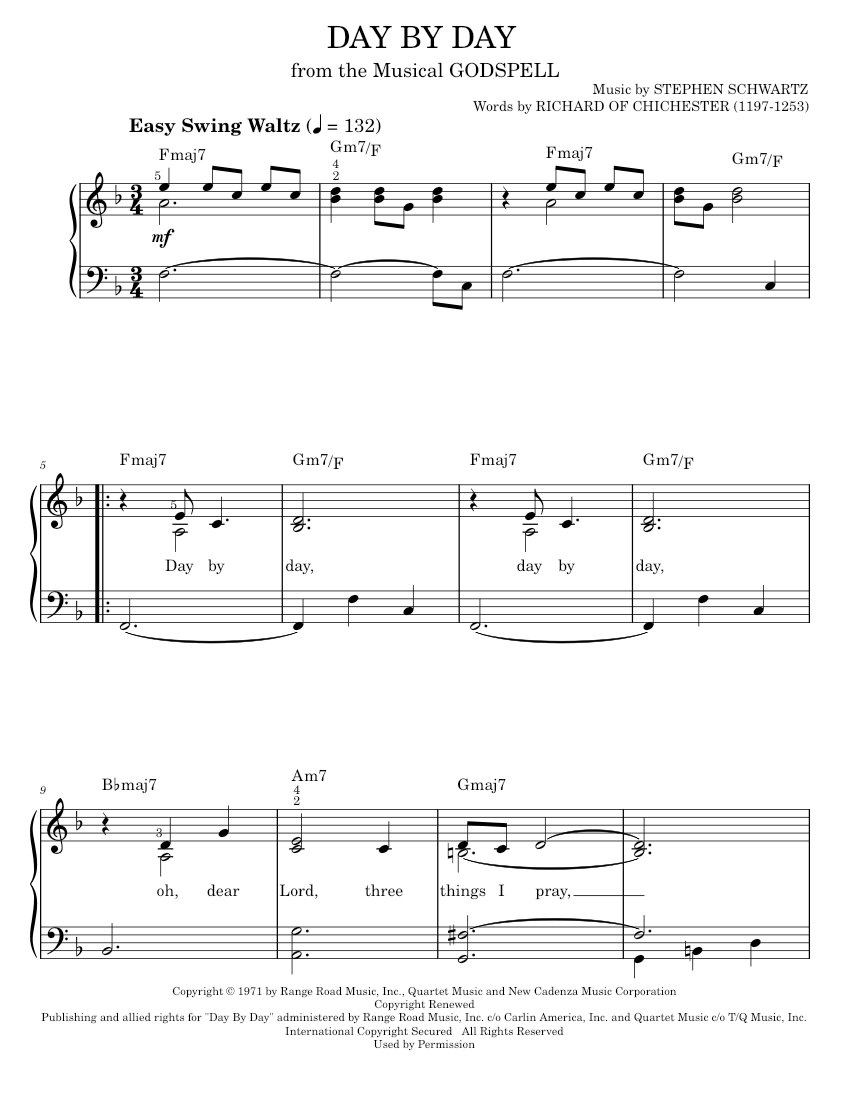 Play Official version of Day By Day sheet music by Stephen Schwartz for ...