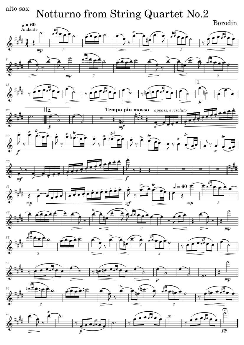 Borodin Notturno from String Quartet No.2 Sheet Music for Saxophone alto (Solo) | MuseScore.com