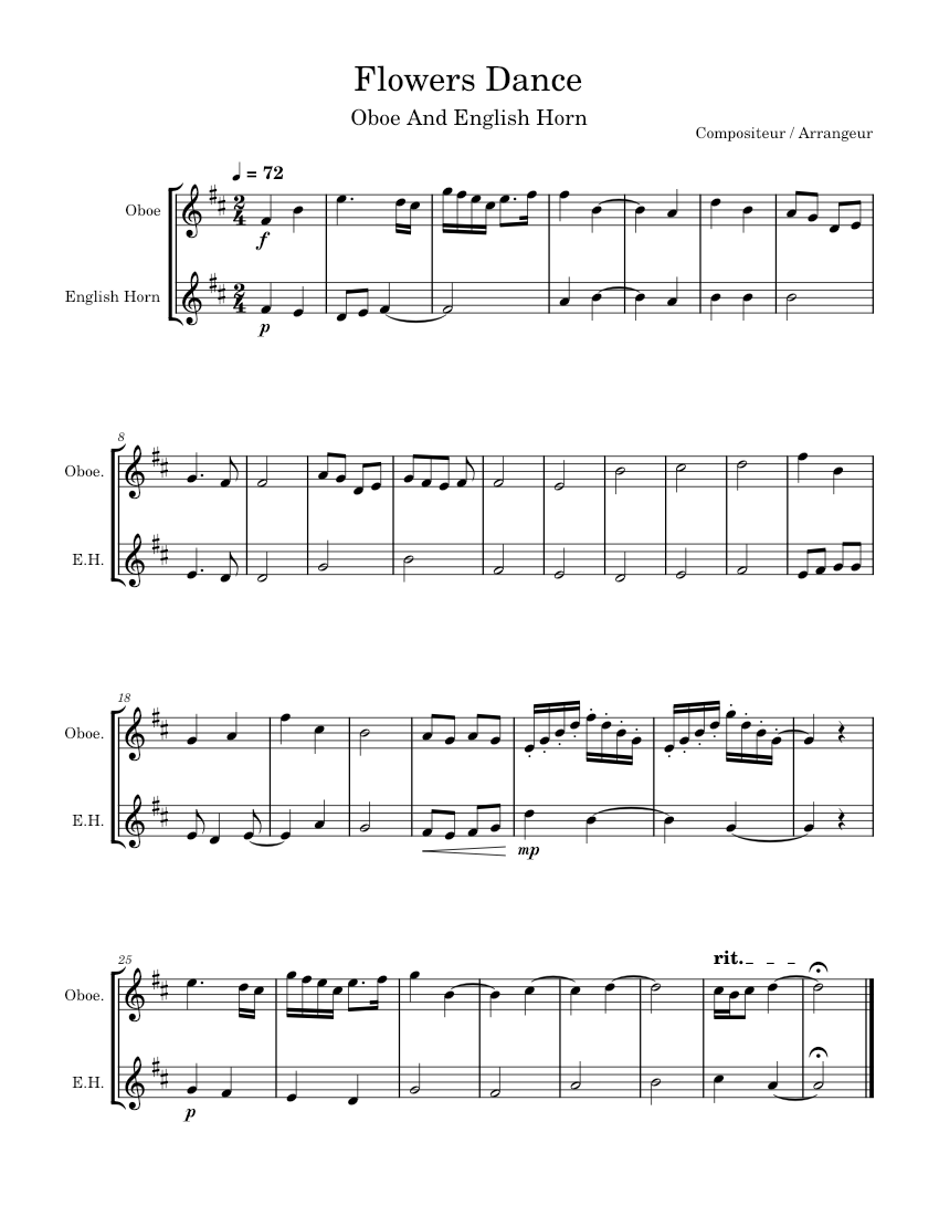 Flowers Dance Sheet music for Oboe (Woodwind Duet) | Musescore.com