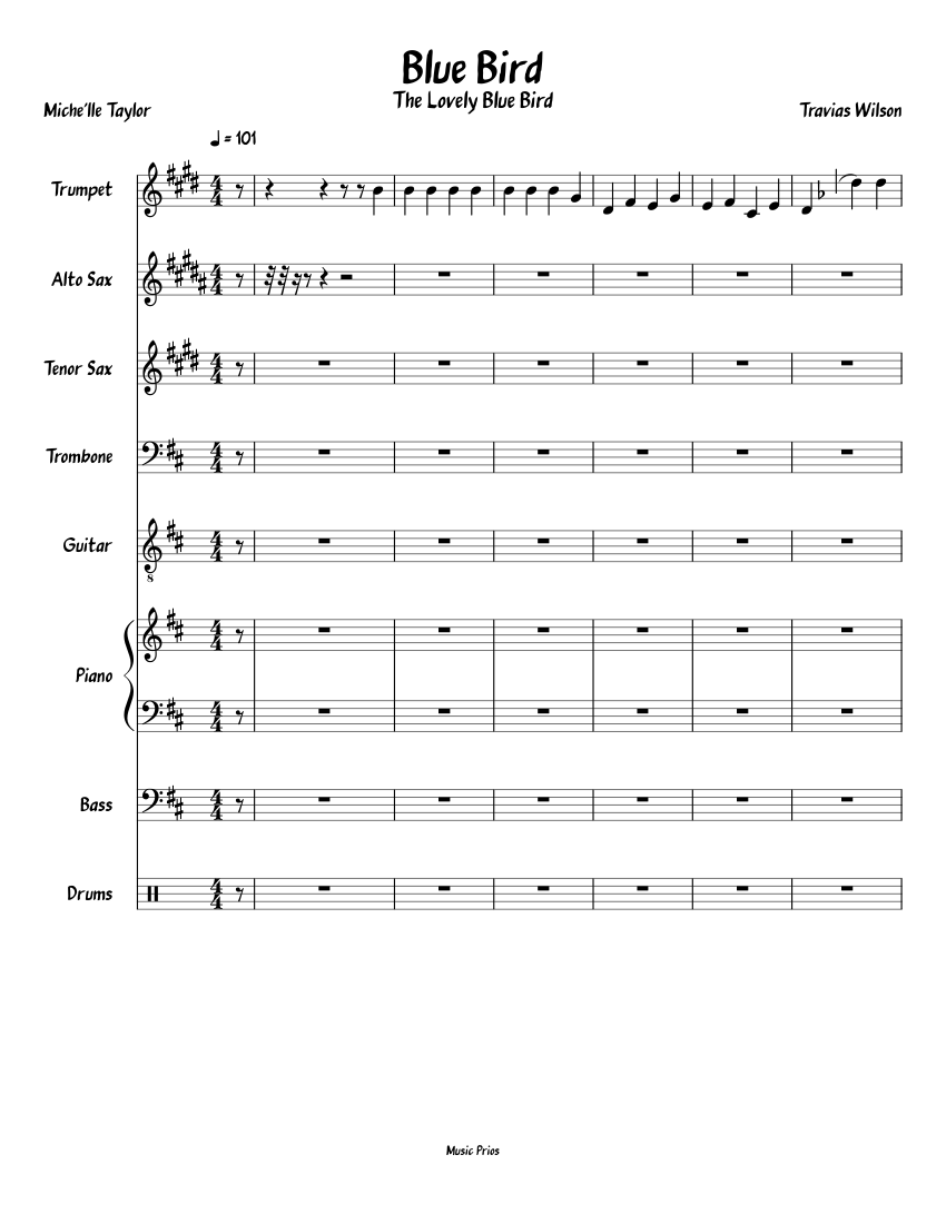 Blue Bird Sheet music for Piano, Trombone, Saxophone alto, Saxophone ...