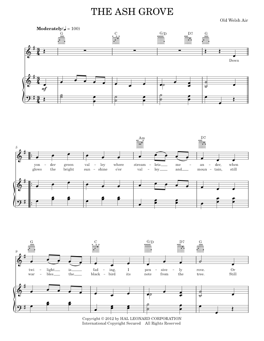 Play Official version of The Ash Grove sheet music by Misc tunes for ...