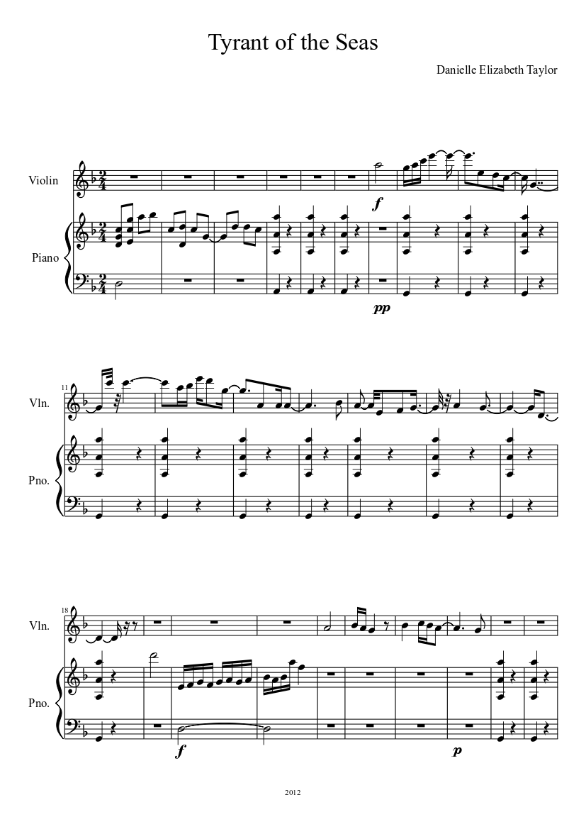 Tyrant of the Seas Sheet music for Piano, Violin (Solo) | Musescore.com