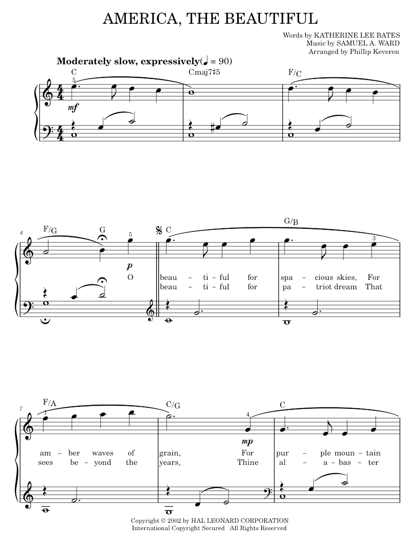 Play Official version of America the Beautiful Sheet Music by Katharine ...