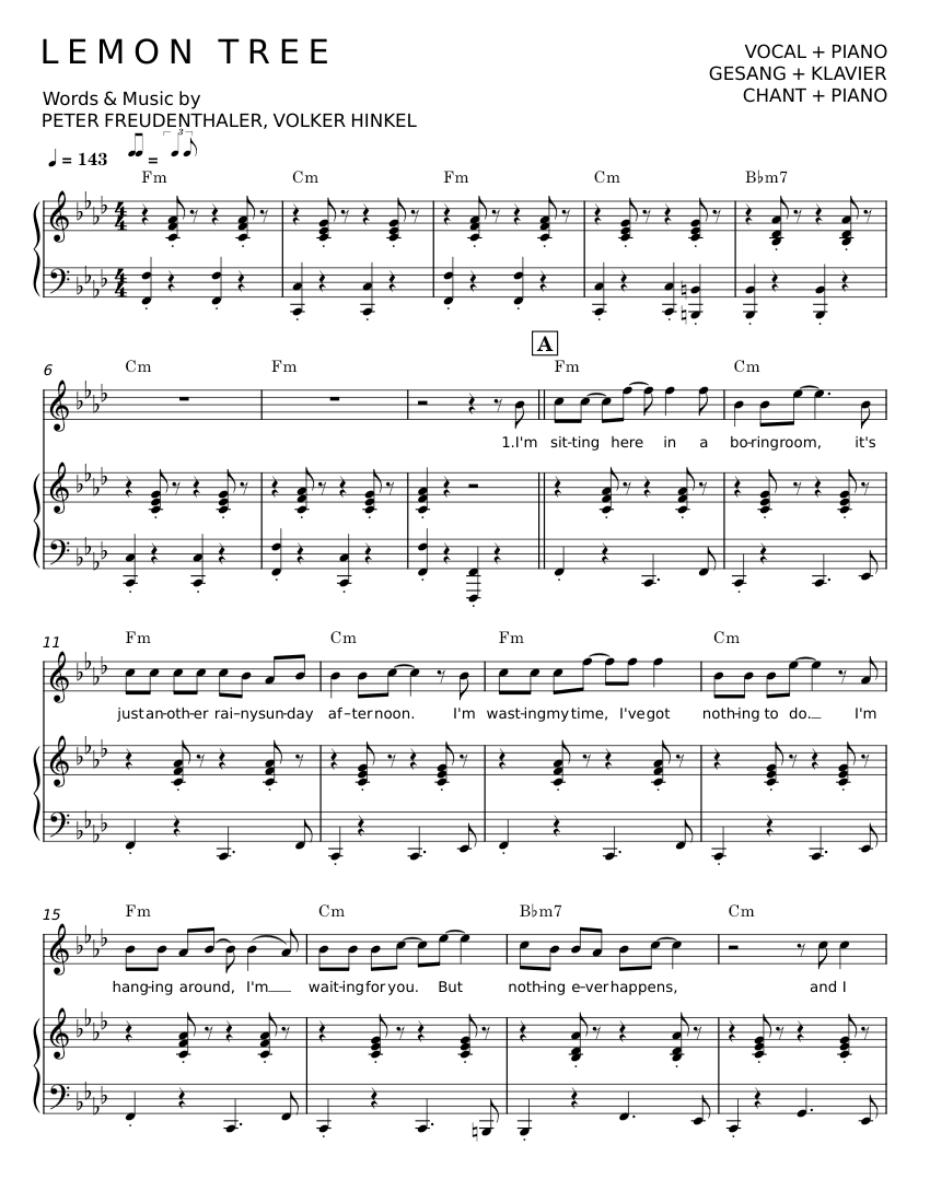 Lemon Tree - Fool's Garden Sheet music for Piano, Synthesizer (Mixed ...