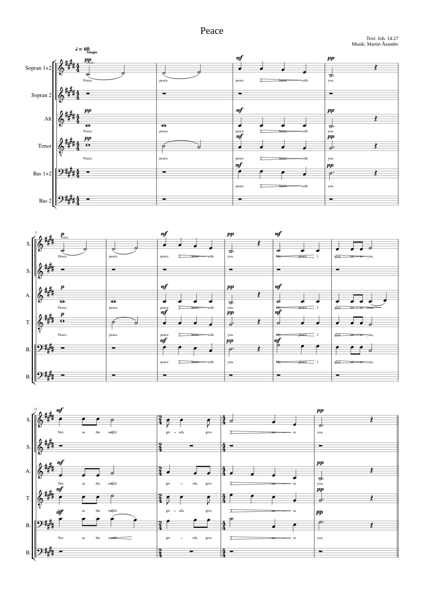 Peace, Martin Åsander Sheet music for Soprano, Alto, Tenor, Bass voice ...